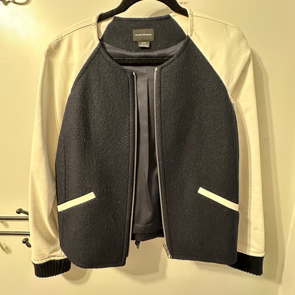 Club Monaco | Jackets & Coats | Club Monaco Leather Sleeve Bomber ...